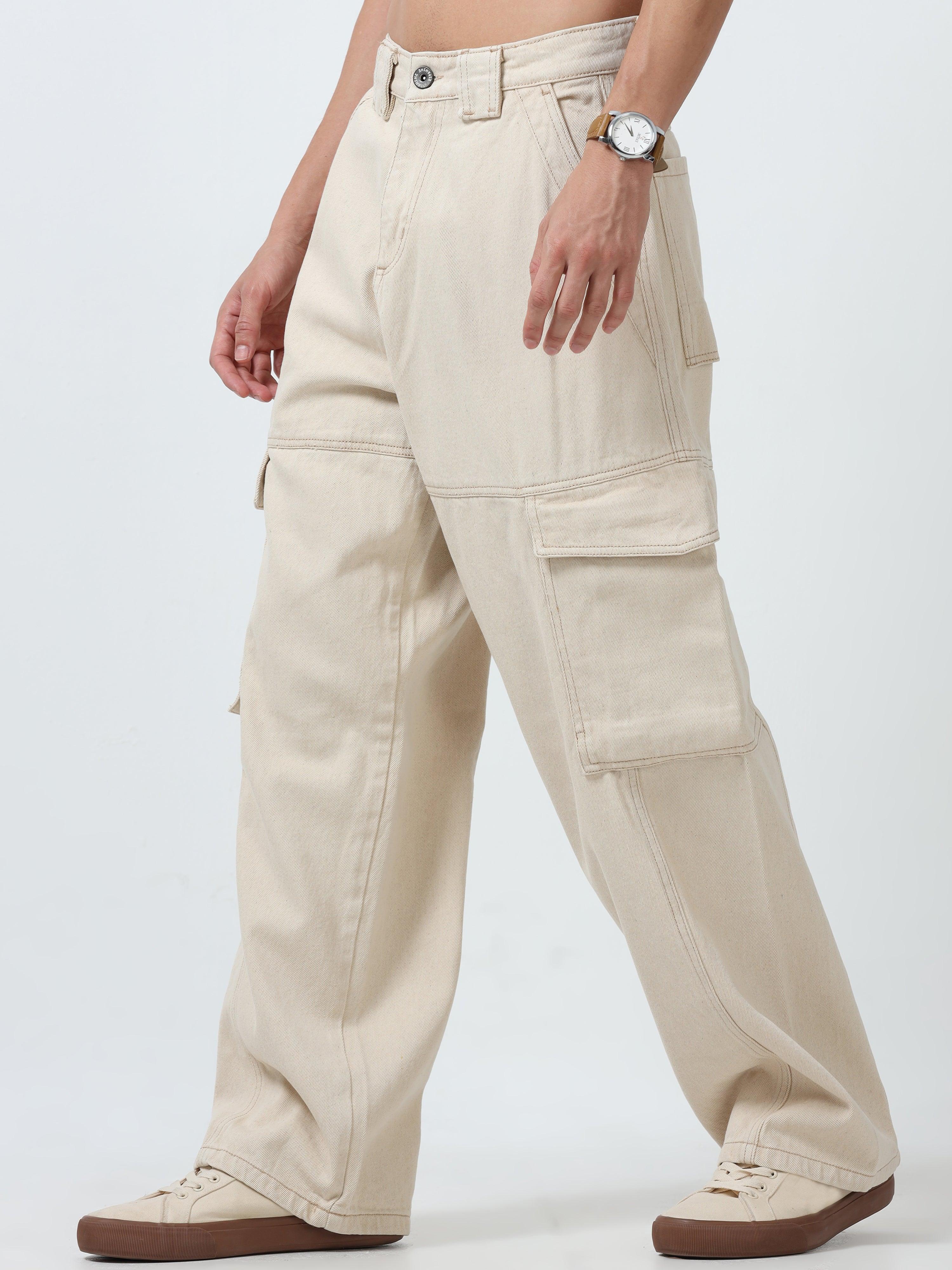 Maverick - Baggy Cargo Jeans - Cream – Espanshe