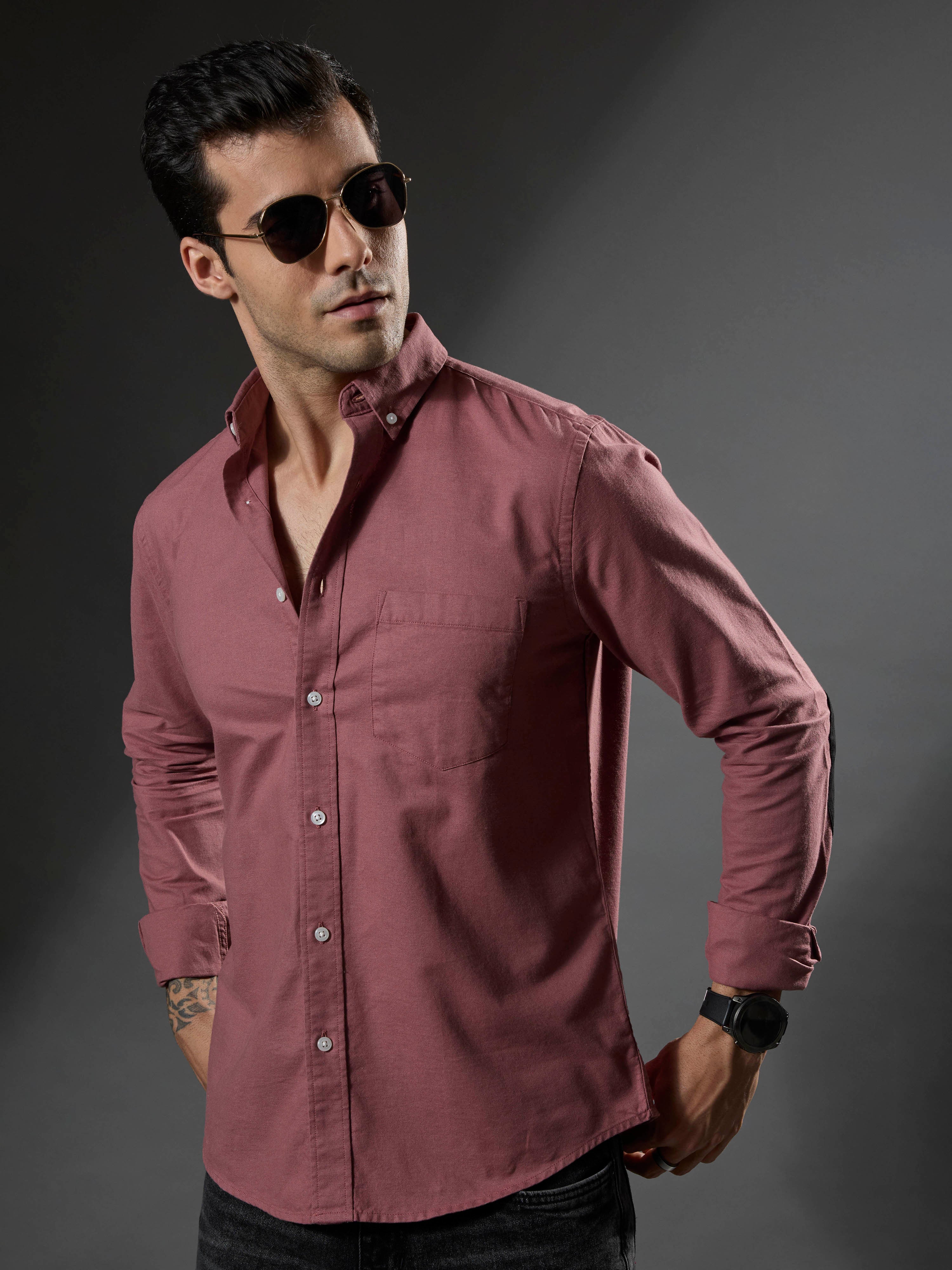 Classy - Turkish Fit Shirt With Elbow Patch - Dusty Rose – Espanshe