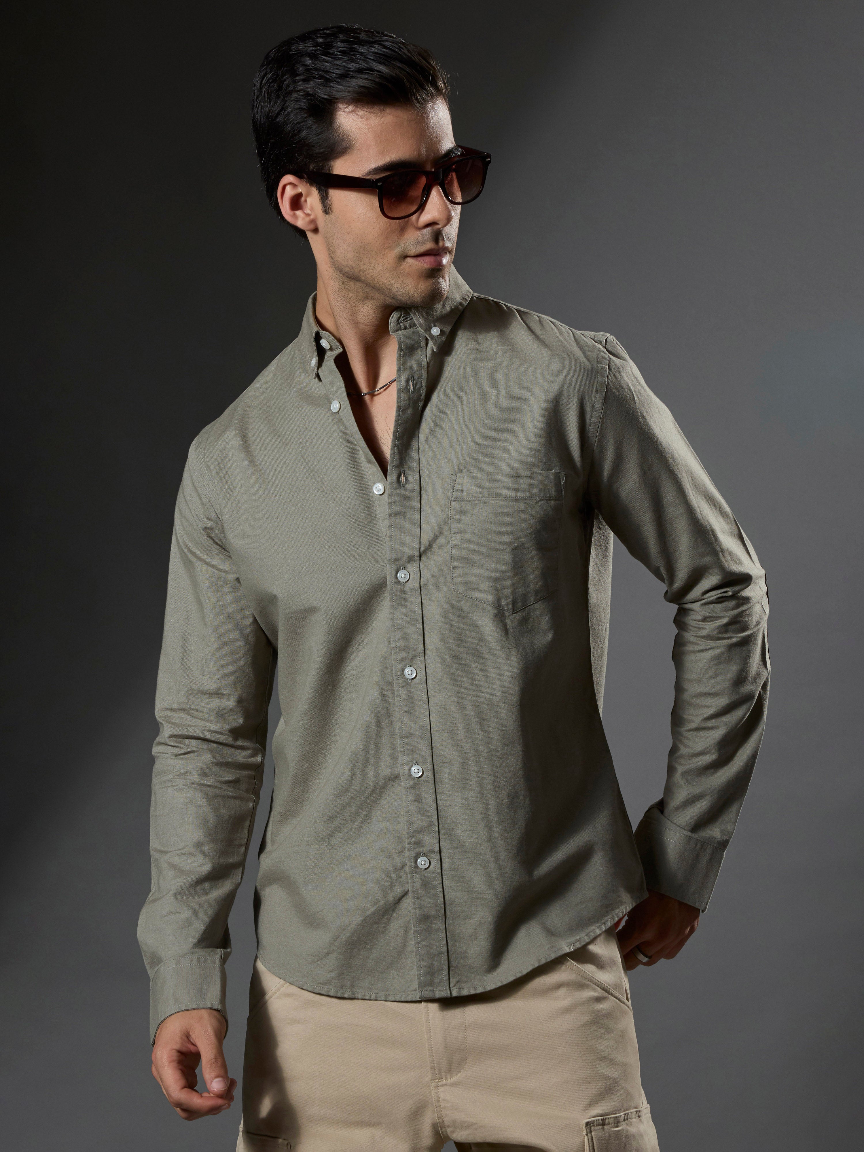 Classy - Turkish Fit Shirt With Elbow Patch - Cement Green – Espanshe